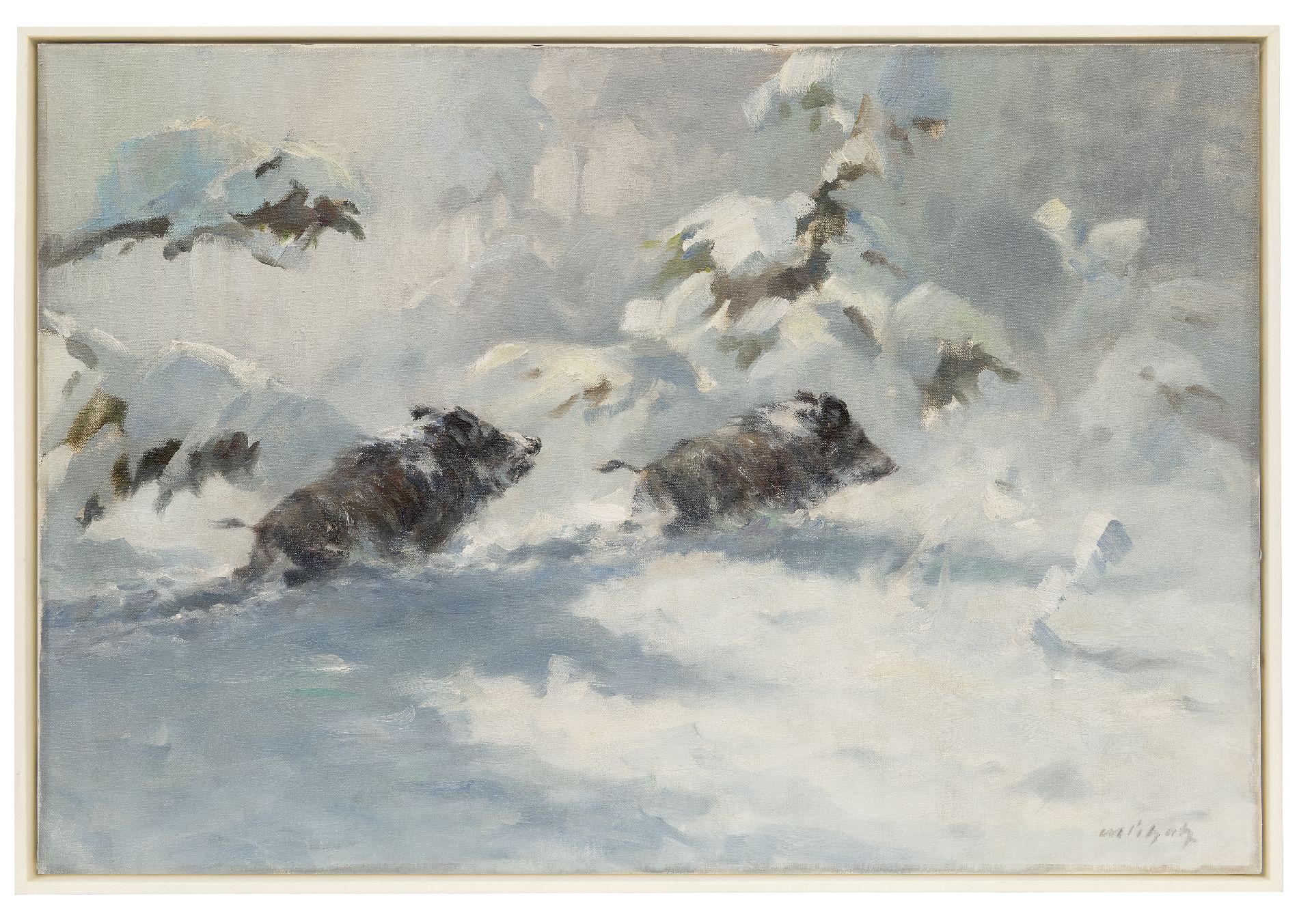 Manfred Schatz | Paintings for Sale | Wild boars in the snow